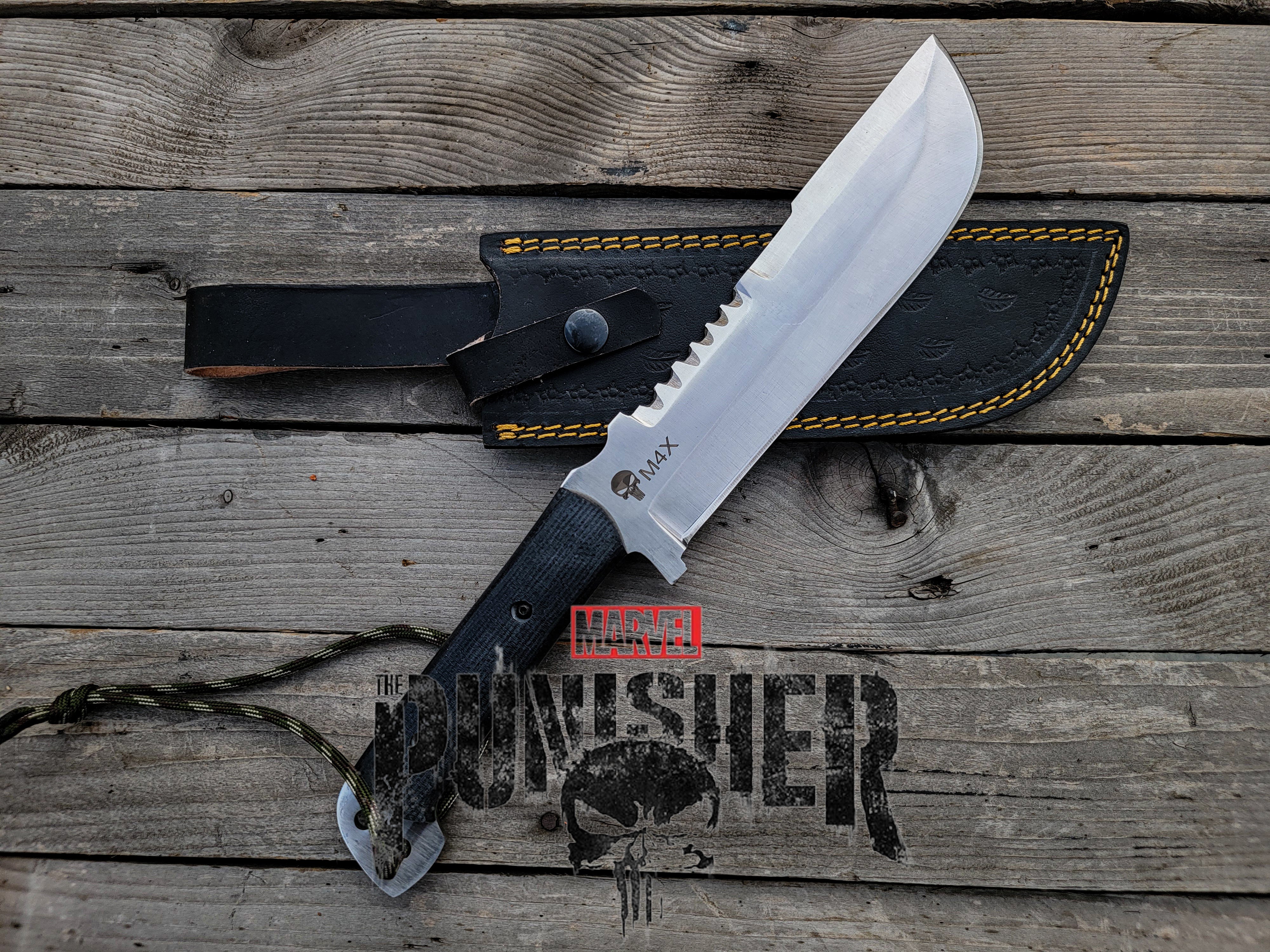 Custom Handmade Punisher M4X Replica Knife with Leather Sheath – The ...