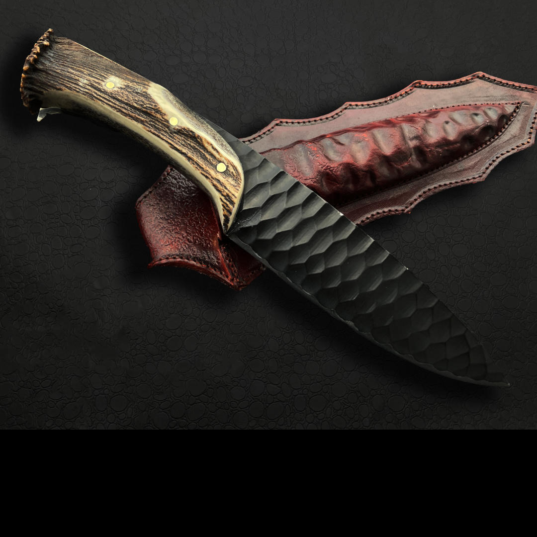 Antique Handmade Black Powder Coated Hunting Knife with Antler Handle ...